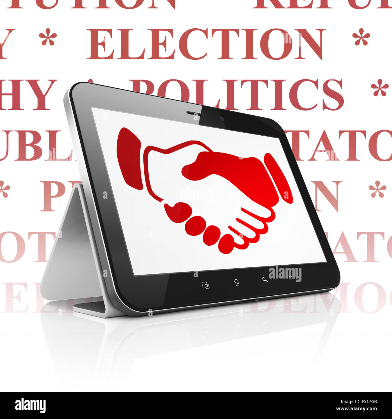 Political concept: Tablet Computer with Handshake on display Stock ...