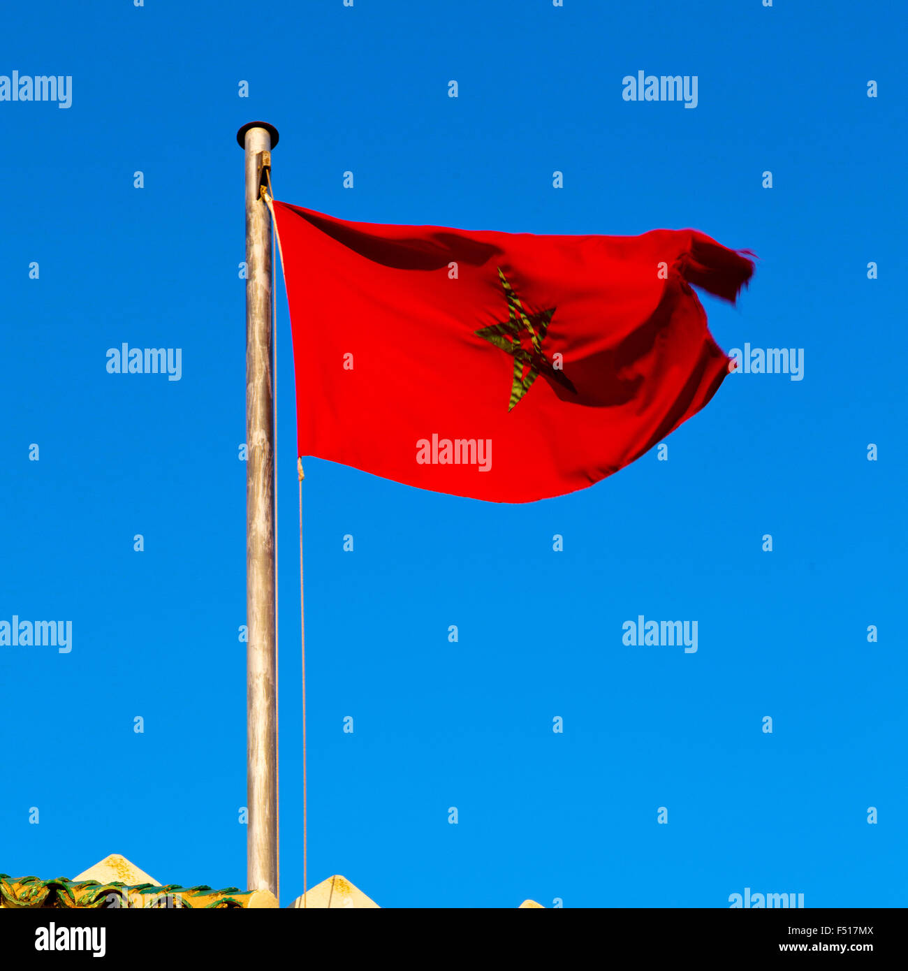waving flag in the blue sky tunisia colour and wave battlements Stock ...
