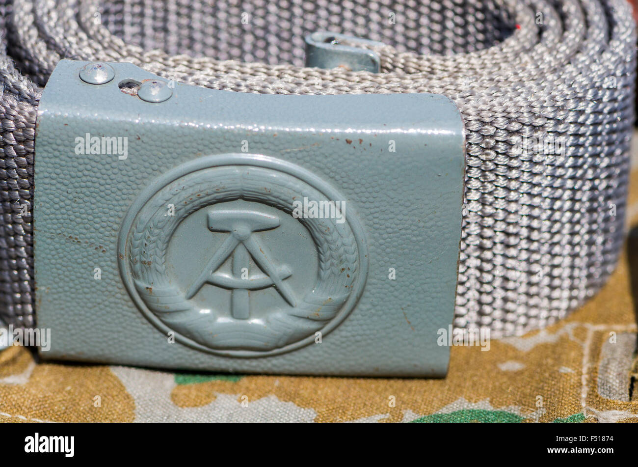 Belt from former GDR military is offered for sale at the weekly flea ...