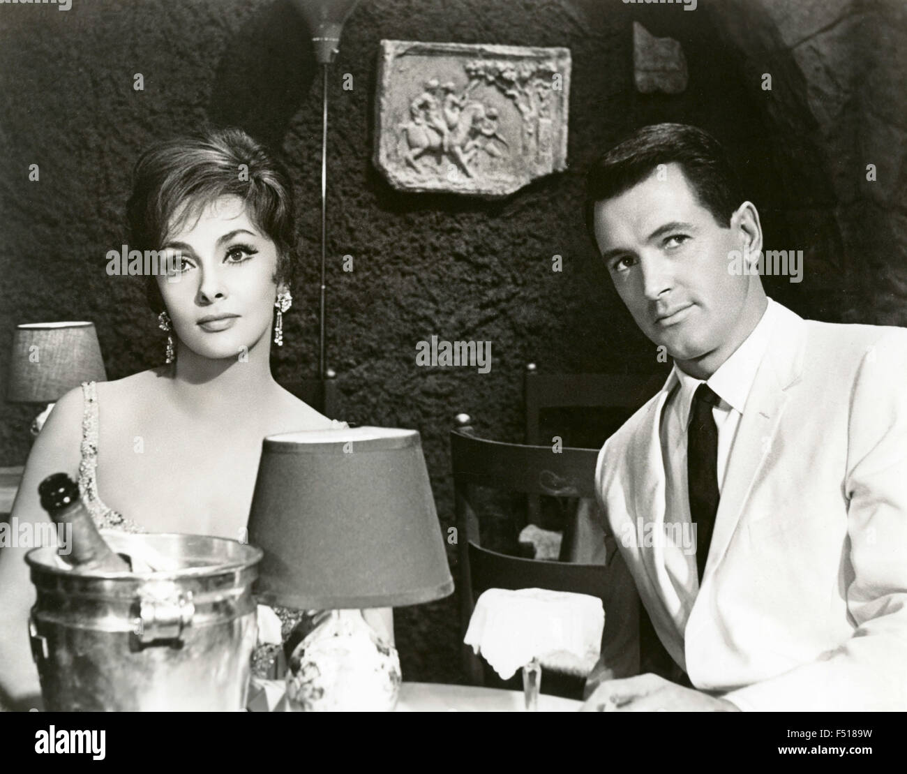 The actors Rock Hudson and Gina Lollobrigida in a scene from the movie ...
