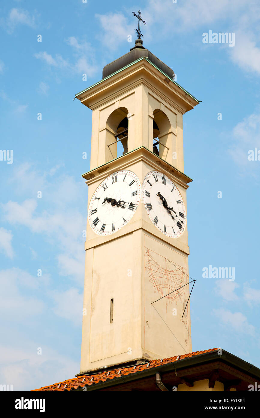 ancien clock tower in italy europe old stone and bell Stock Photo - Alamy