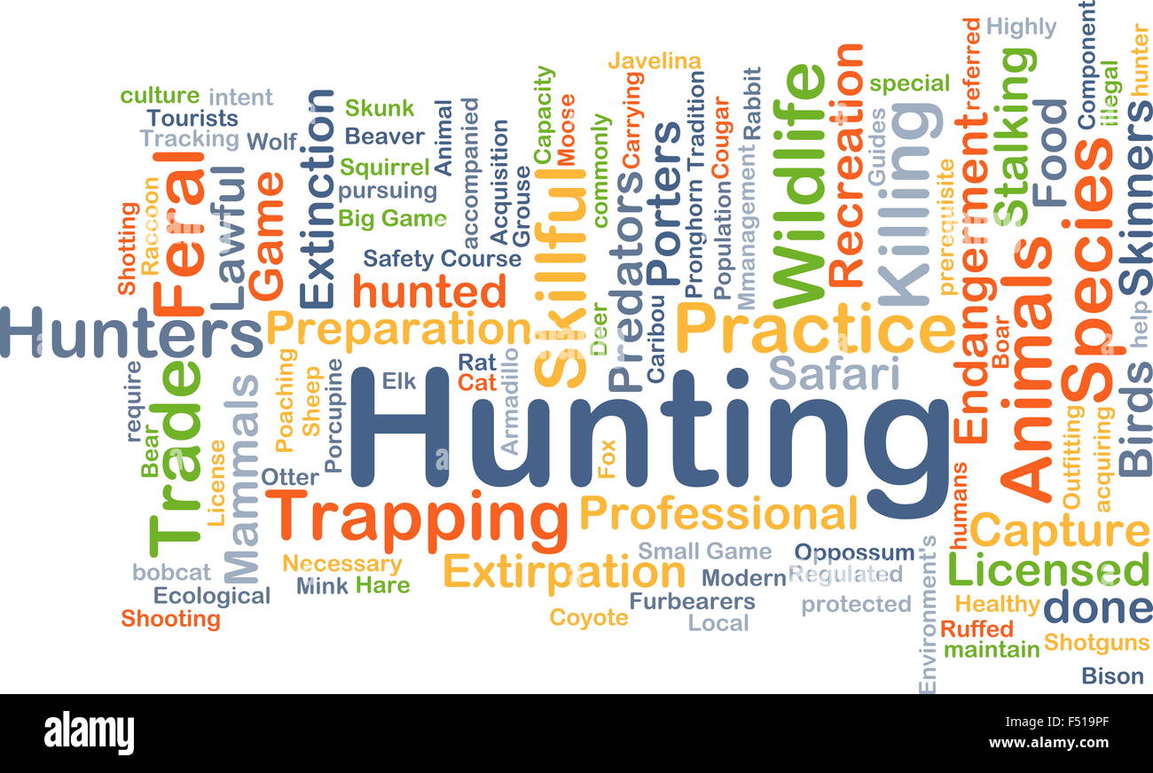 Background concept wordcloud illustration of hunting Stock Photo - Alamy