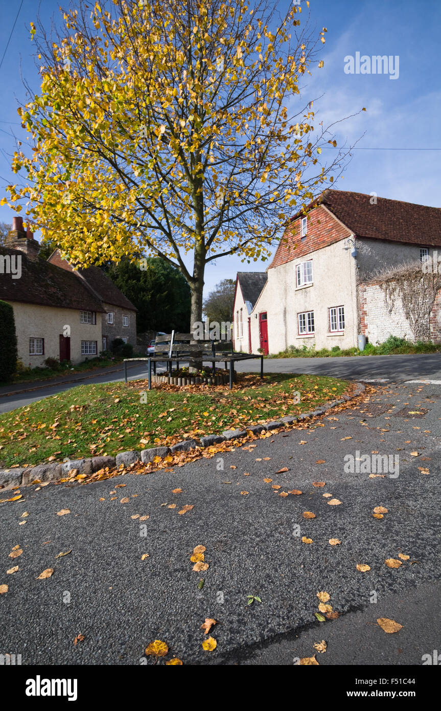 An autumnal scene in the rural village of Slindon, West Sussex, England ...