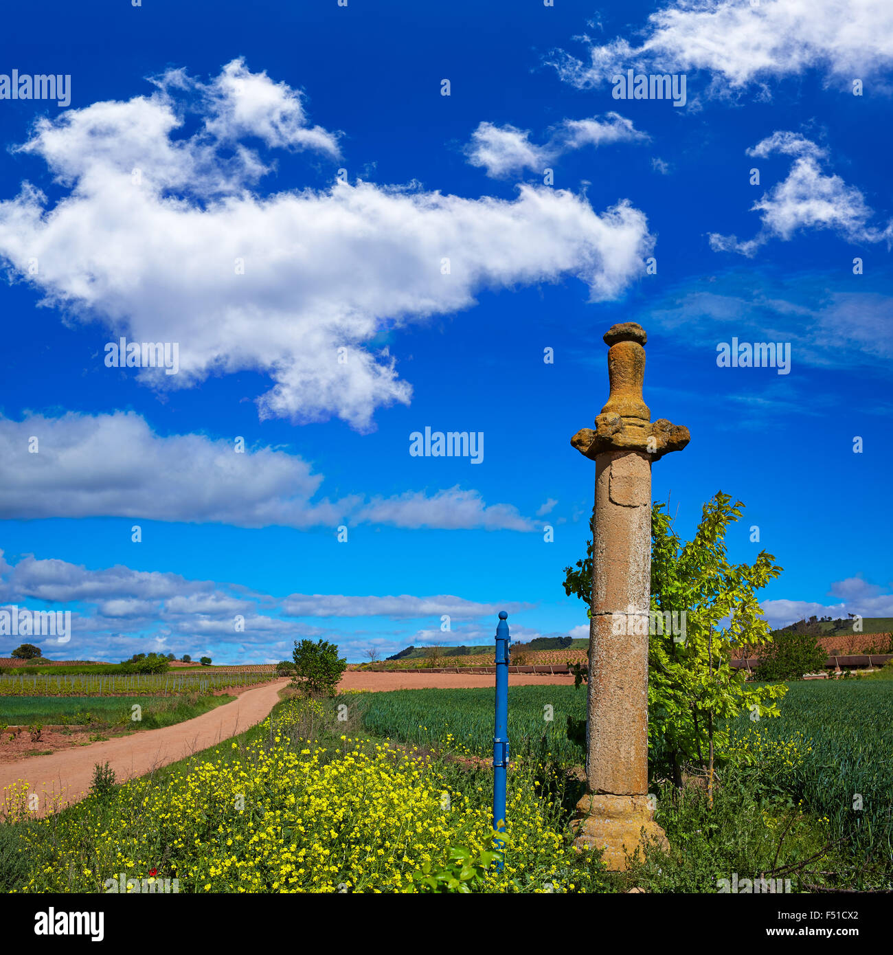 Azofra Saint James Way cross column monument at La Rioja Stock Photo ...