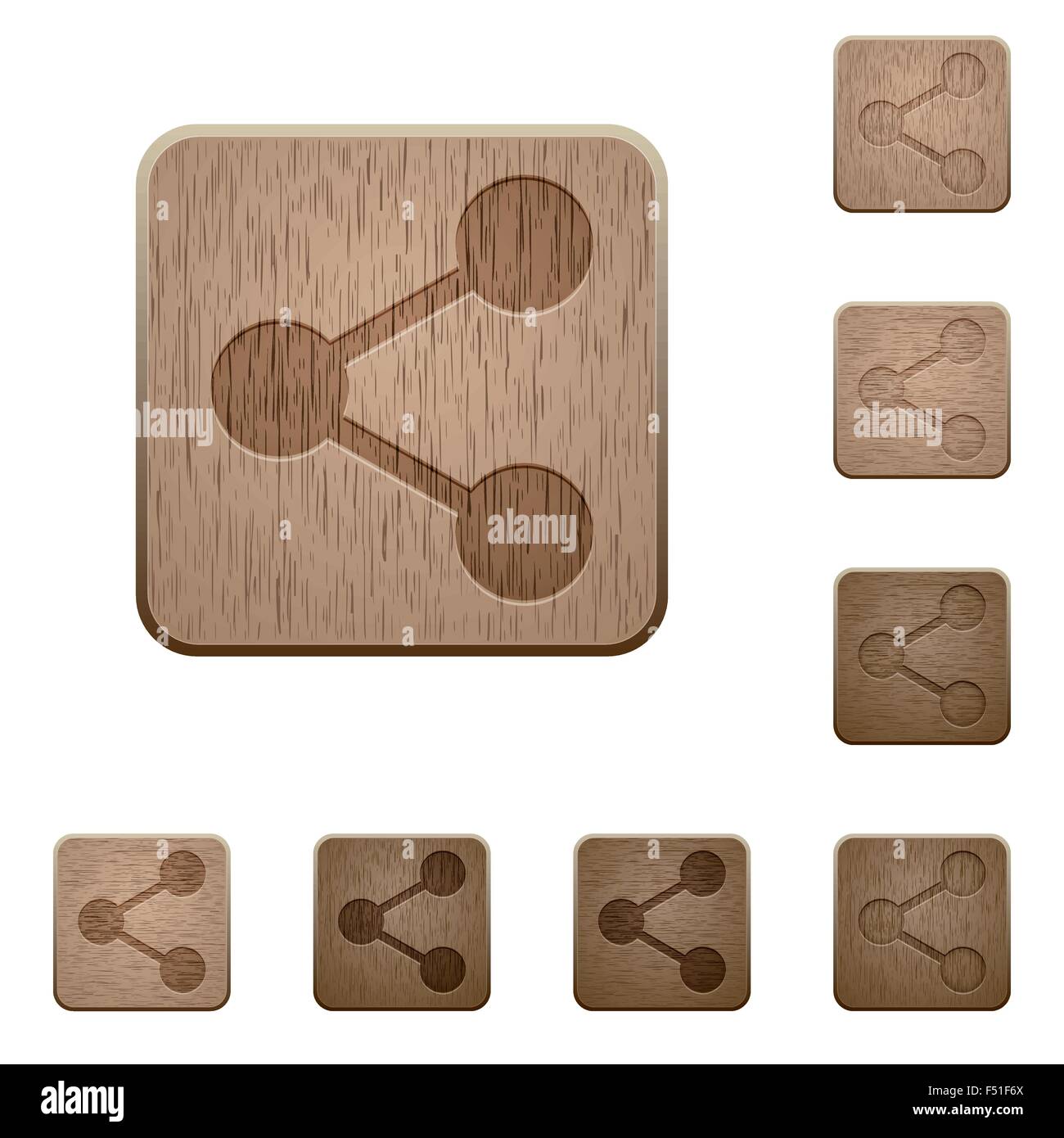 Set of carved wooden share buttons. 8 variations included. Arranged ...