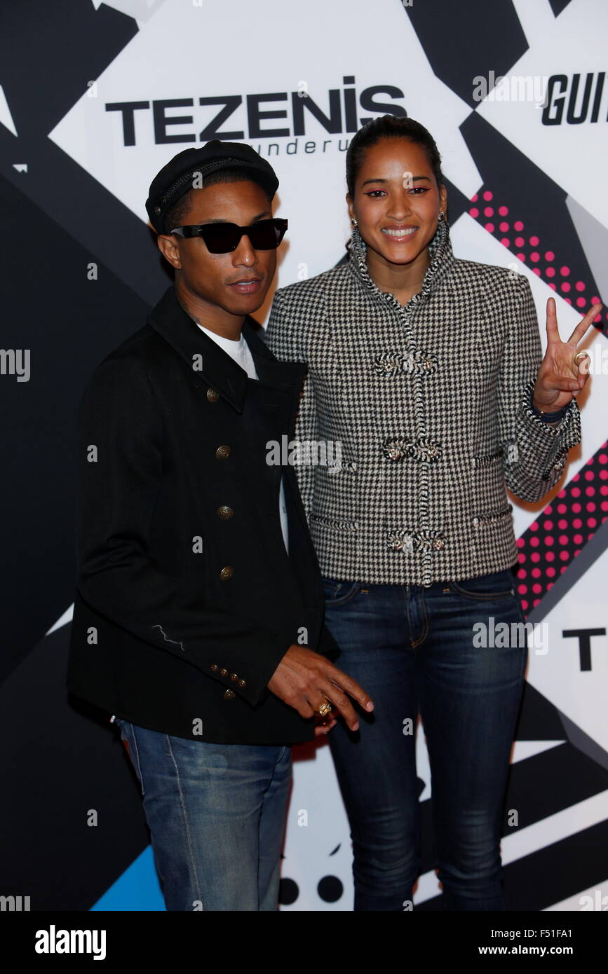 Singer Pharrel Williams and Helen Lasichanh arrive at the 2015 MTV ...