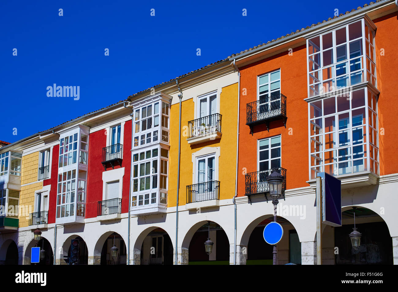 Santander street in Burgos arcades facades in Castilla Leon of Spain ...