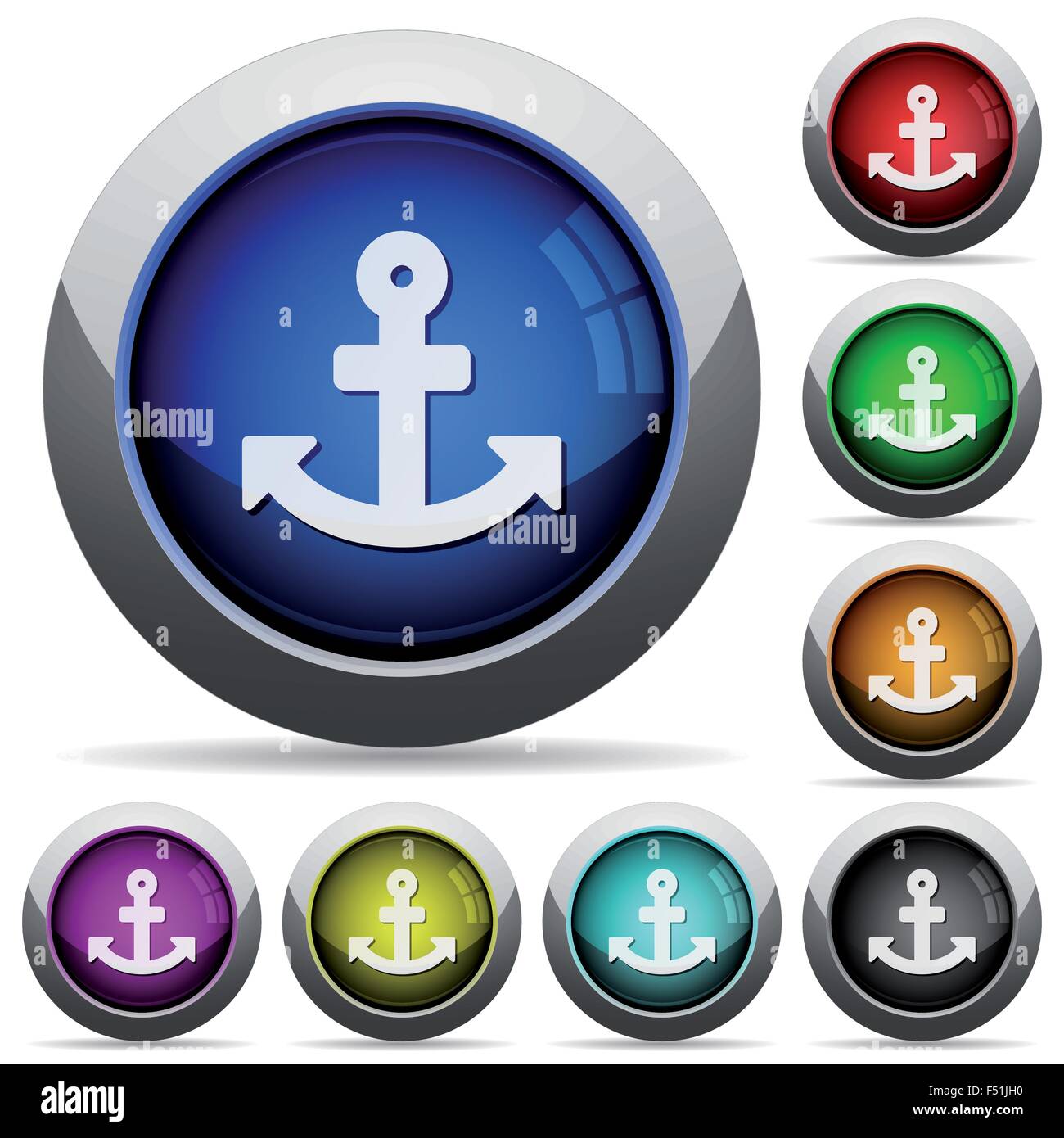 Set Of Round Glossy Anchor Buttons Arranged Layer Structure Stock