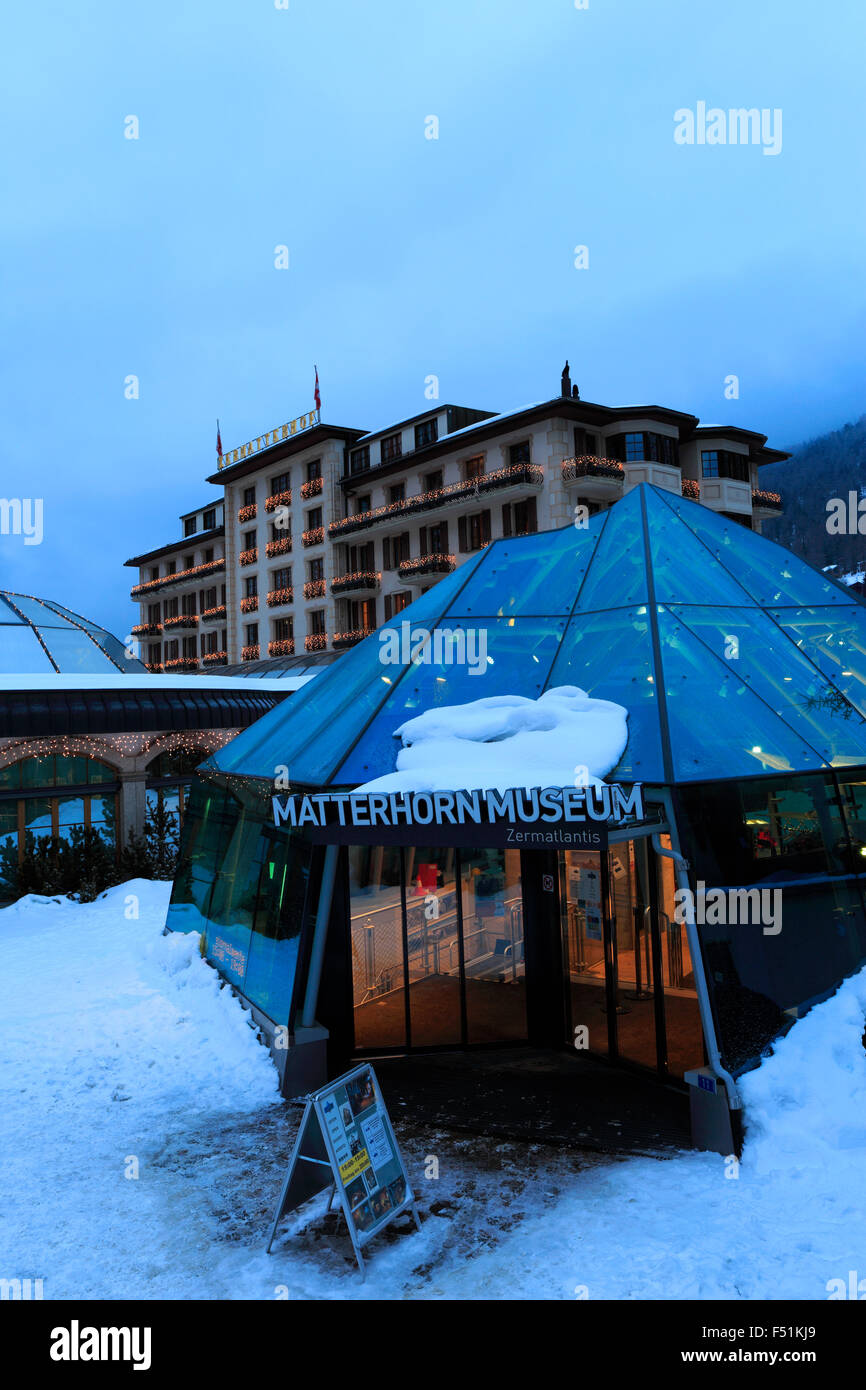 Winter snow, the Matterhorn Museum, Zermatt town, Valais canton ...