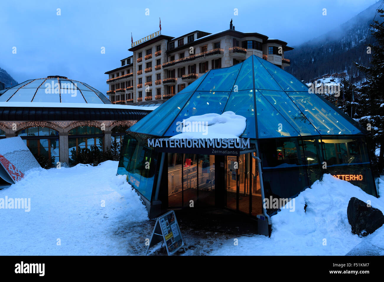 Winter snow, the Matterhorn Museum, Zermatt town, Valais canton ...
