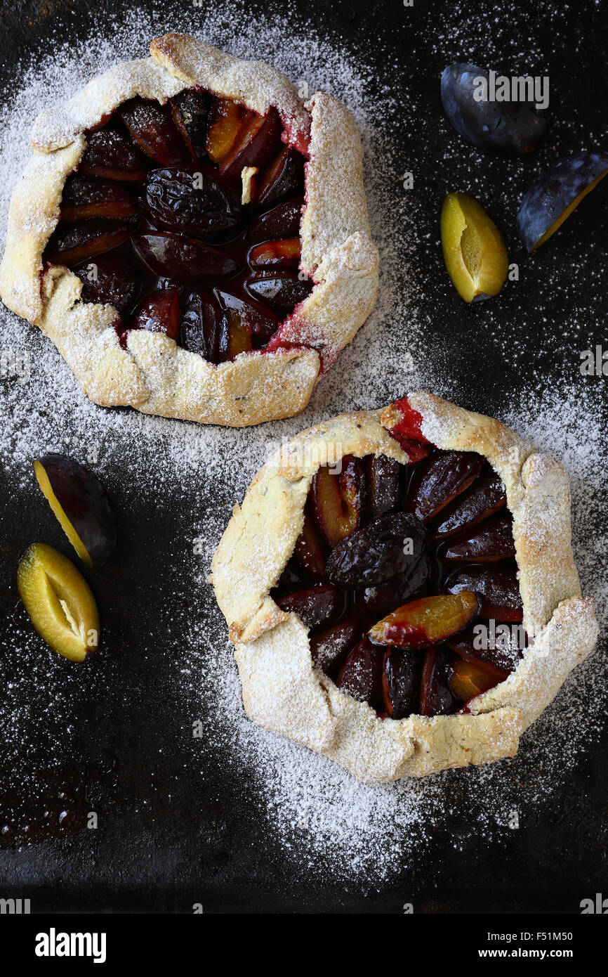 sweet galette with plums, top view Stock Photo - Alamy