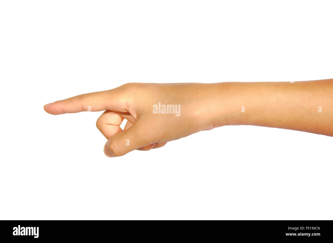 Female hand point with finger isolated on a white background Stock ...