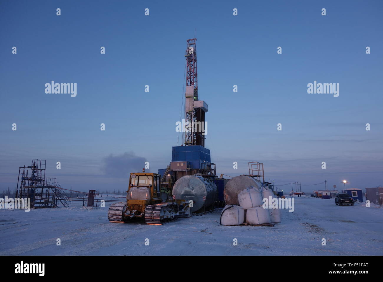 Drilling rig 27 at the Urengoy gas field near the city of Novy Urengoy ...