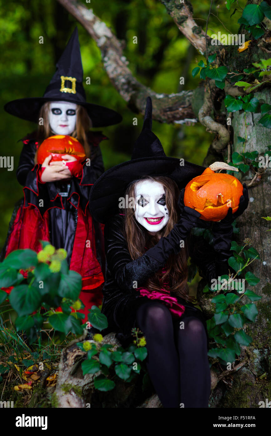 Two witches in the forest, Halloween concept, childhood Stock Photo - Alamy