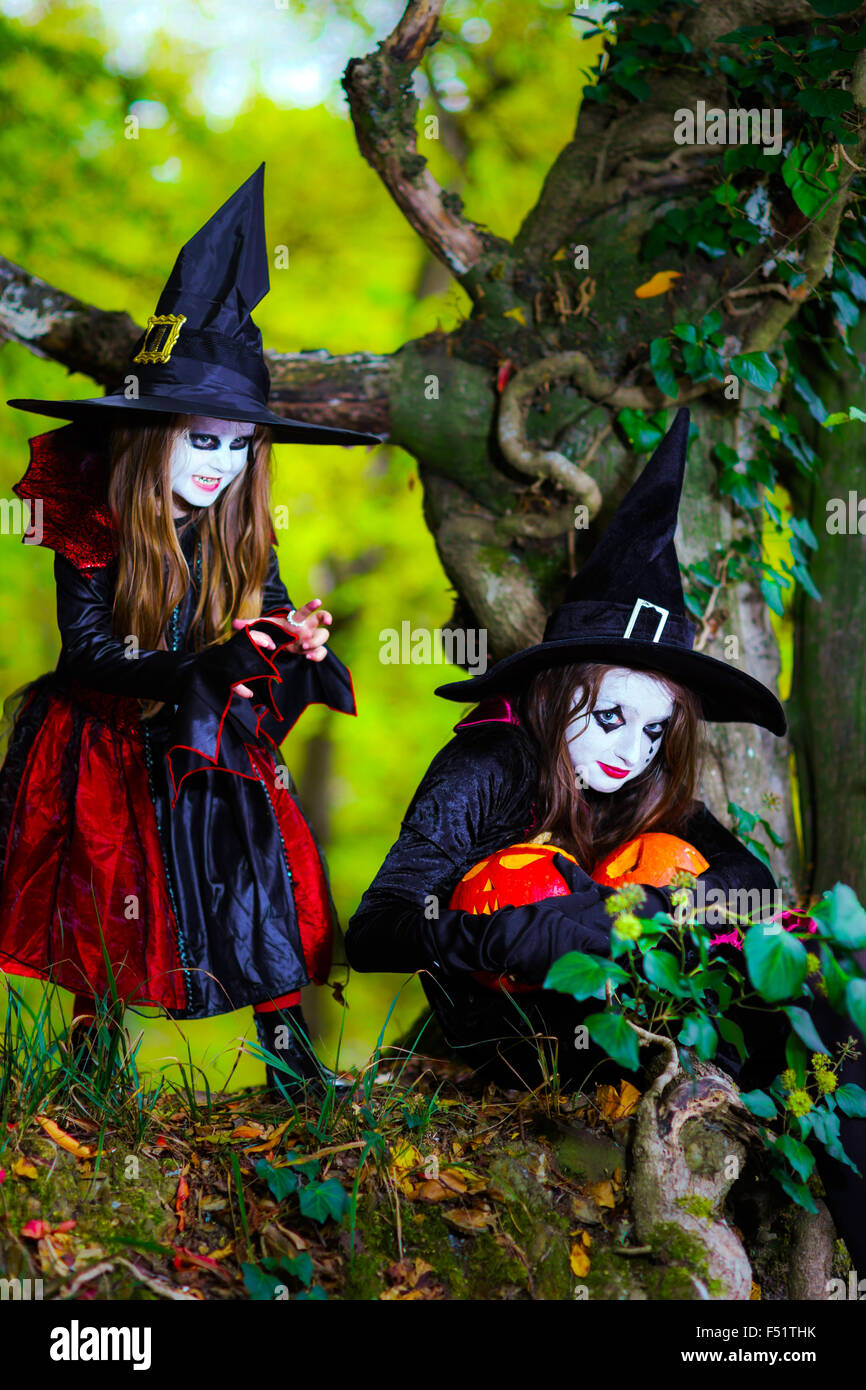 Two witches in the forest, Halloween concept, childhood Stock Photo - Alamy