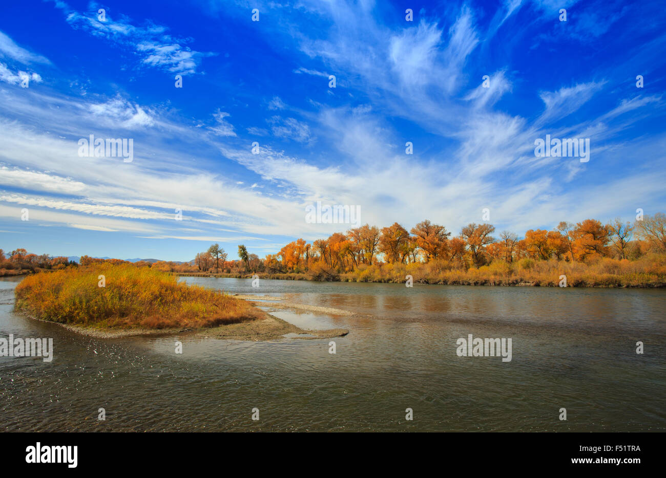 Colorful Fall Montana river and valley landscape Stock Photo - Alamy