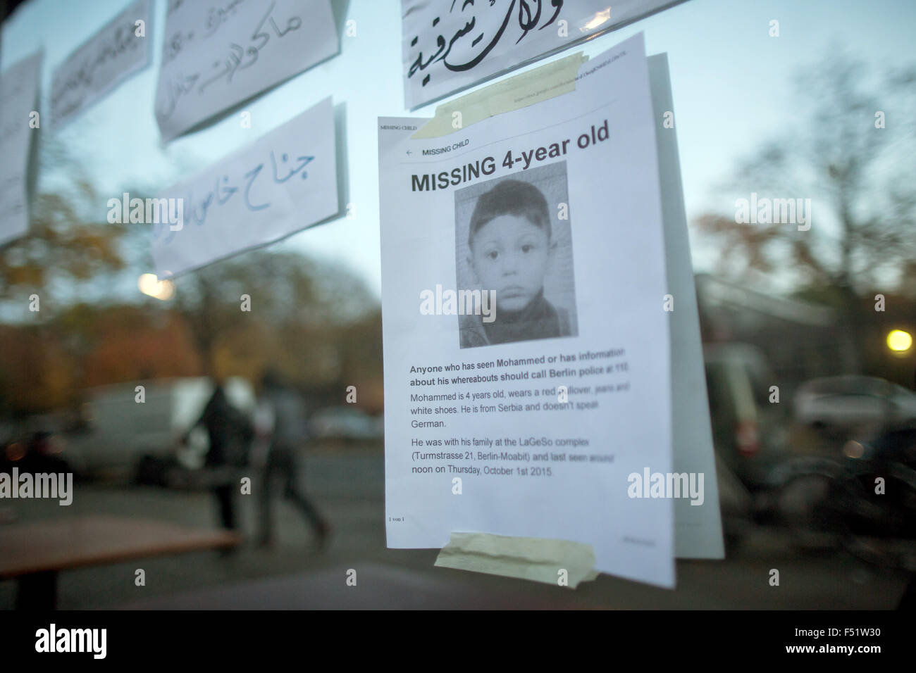 Berlin, Germany. 26th Oct, 2015. A "missing" poster for 4-year-old ...