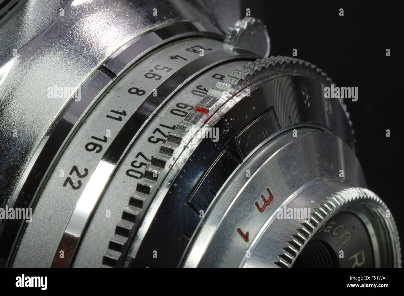 Old lens with rings to set the time, aperture and distance Stock Photo ...