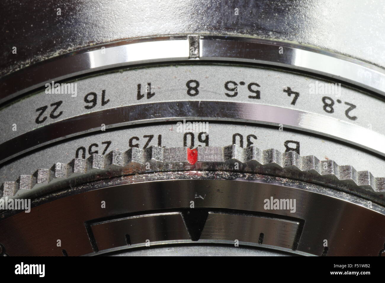 Old lens with rings to set the time, aperture and distance Stock Photo ...