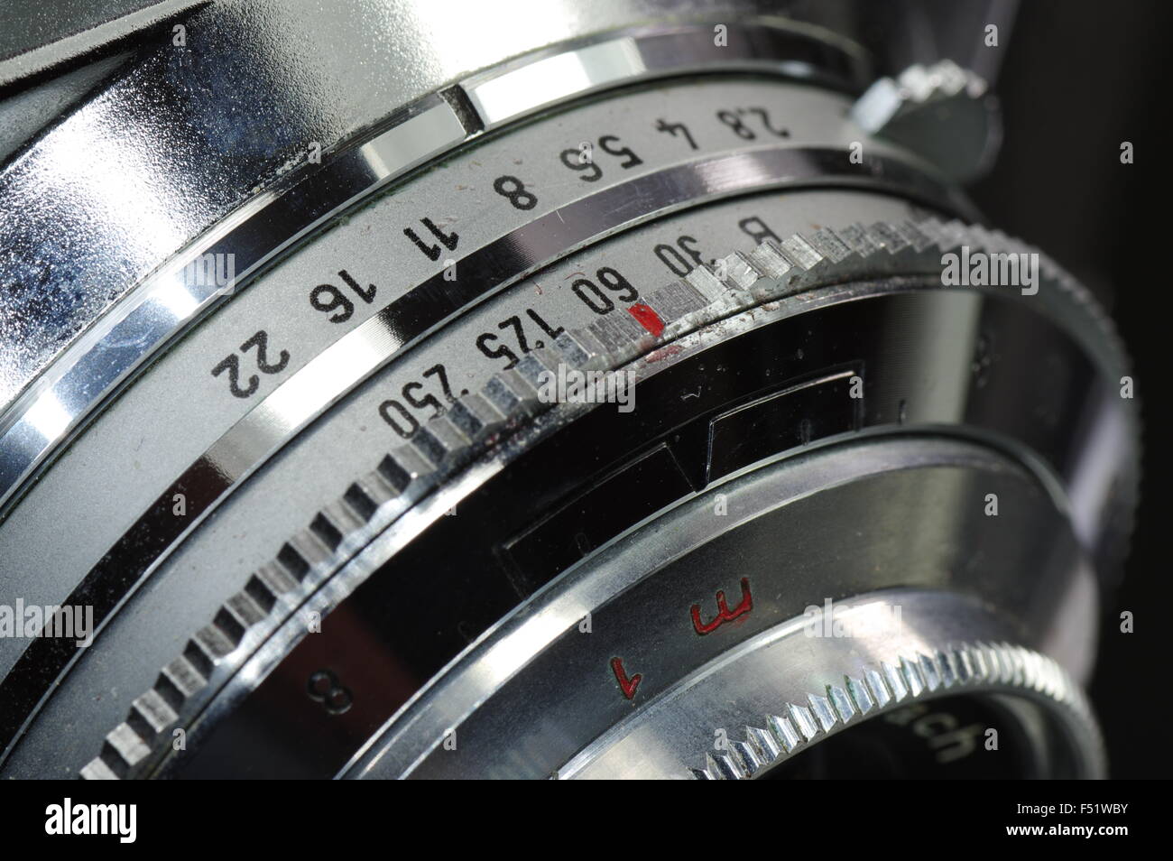 Old lens with rings to set the time, aperture and distance Stock Photo ...