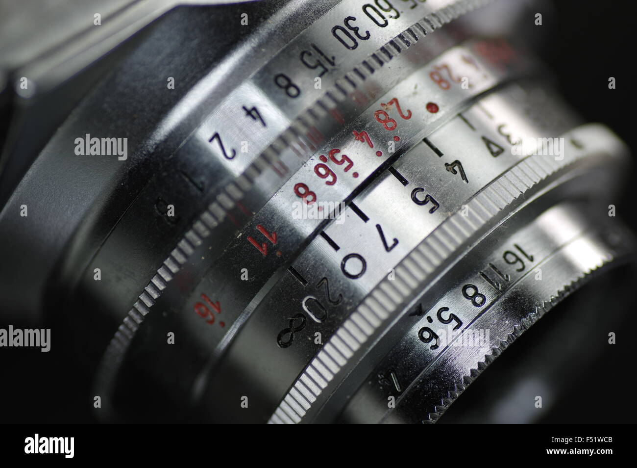 Old lens with rings to set the time, aperture and distance Stock Photo ...