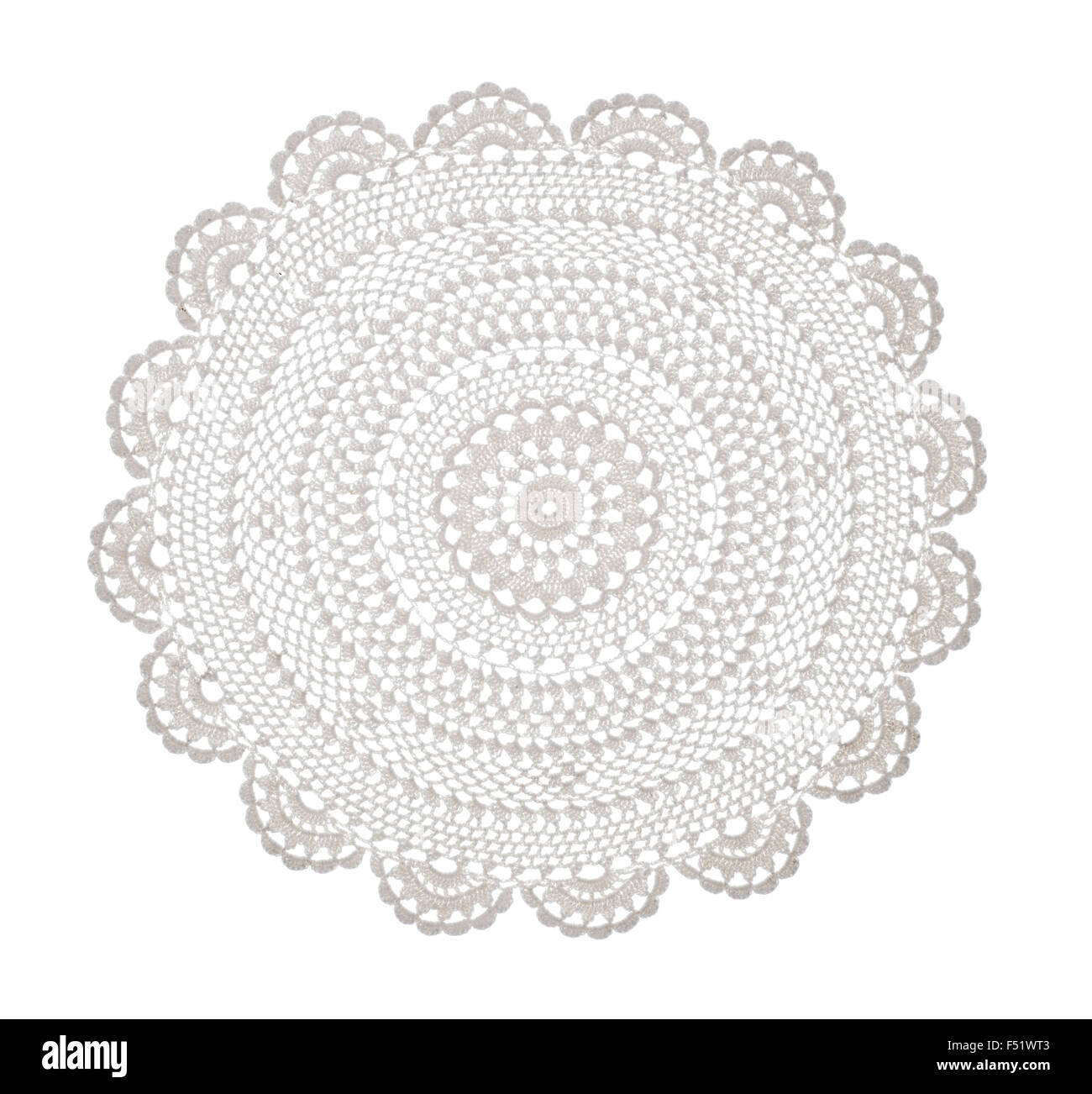 White lace doily, plain background, cut-out Stock Photo - Alamy