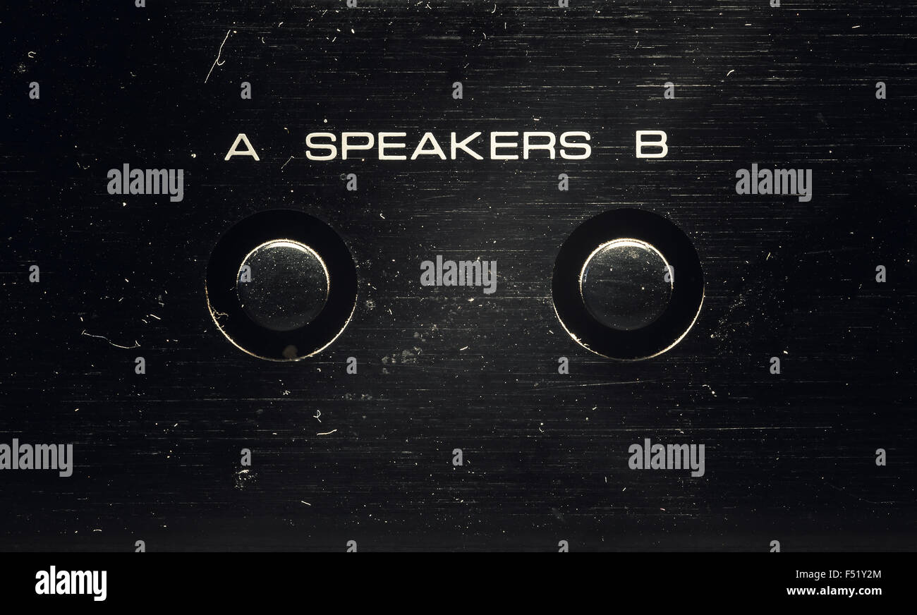 Details of an old amplifier, a and b sets of speakers buttons Stock ...
