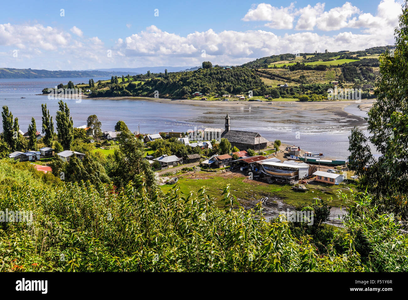 View of a small village, Chiloe Island, Patagonia, Chile Stock Photo ...