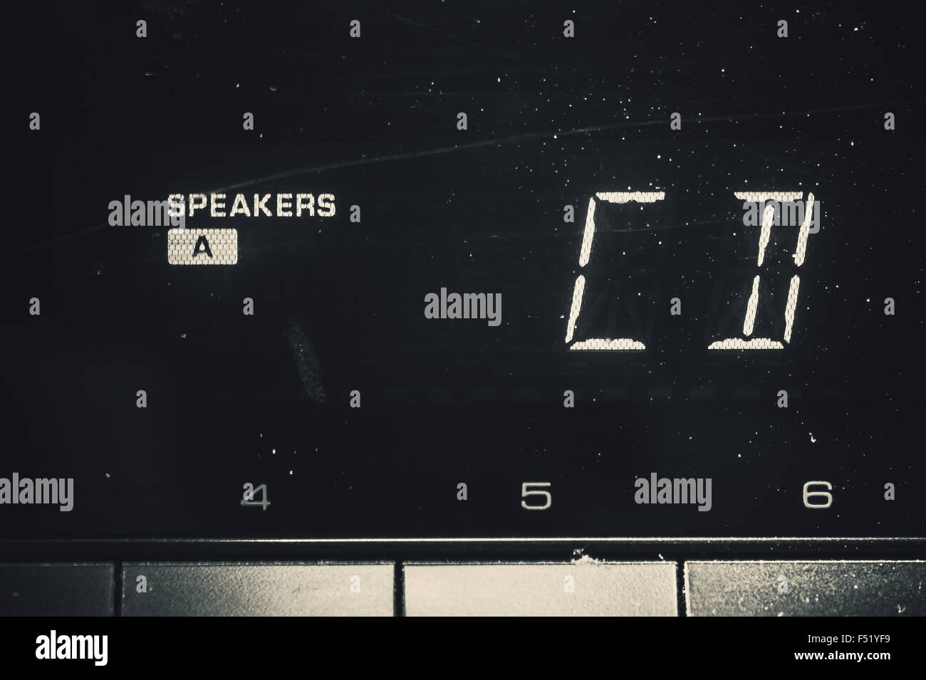 Details of an old radio receiver, closeup view on display, CD and ...