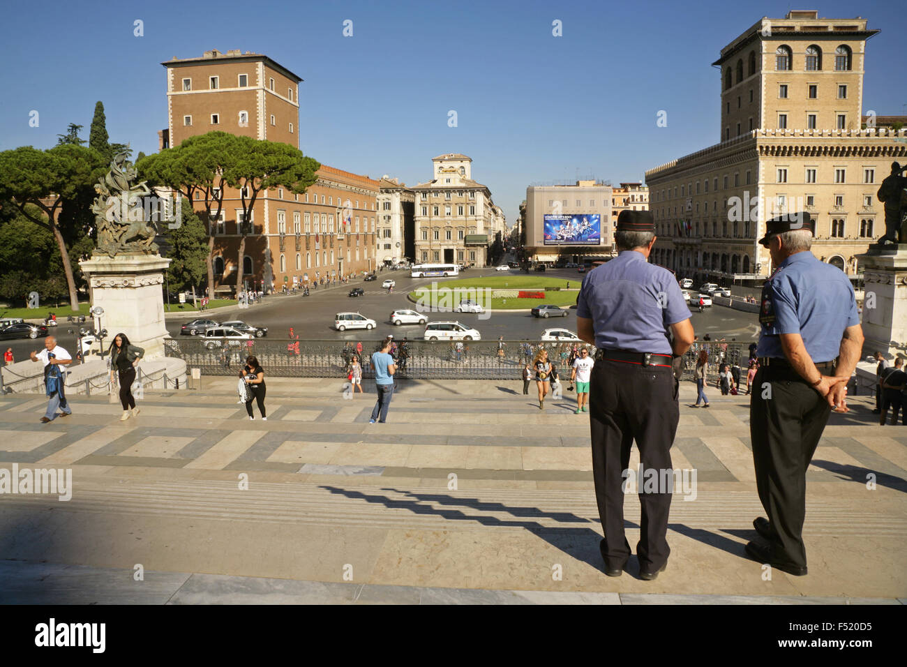 Security guards overlooking the Piazza Venezia, Rome, Italy Stock Photo ...