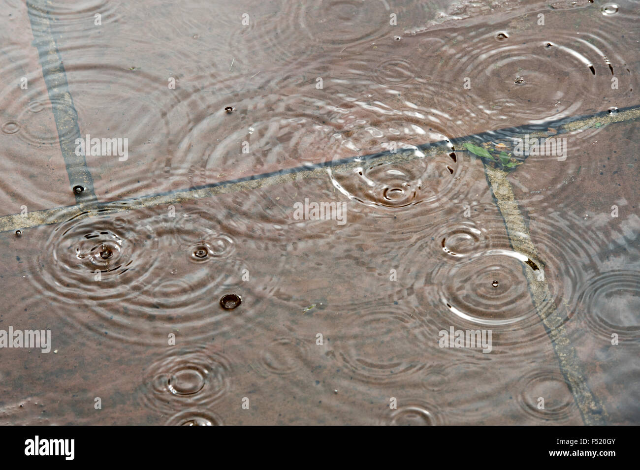 Raindrops in a puddle on a garden path Stock Photo - Alamy