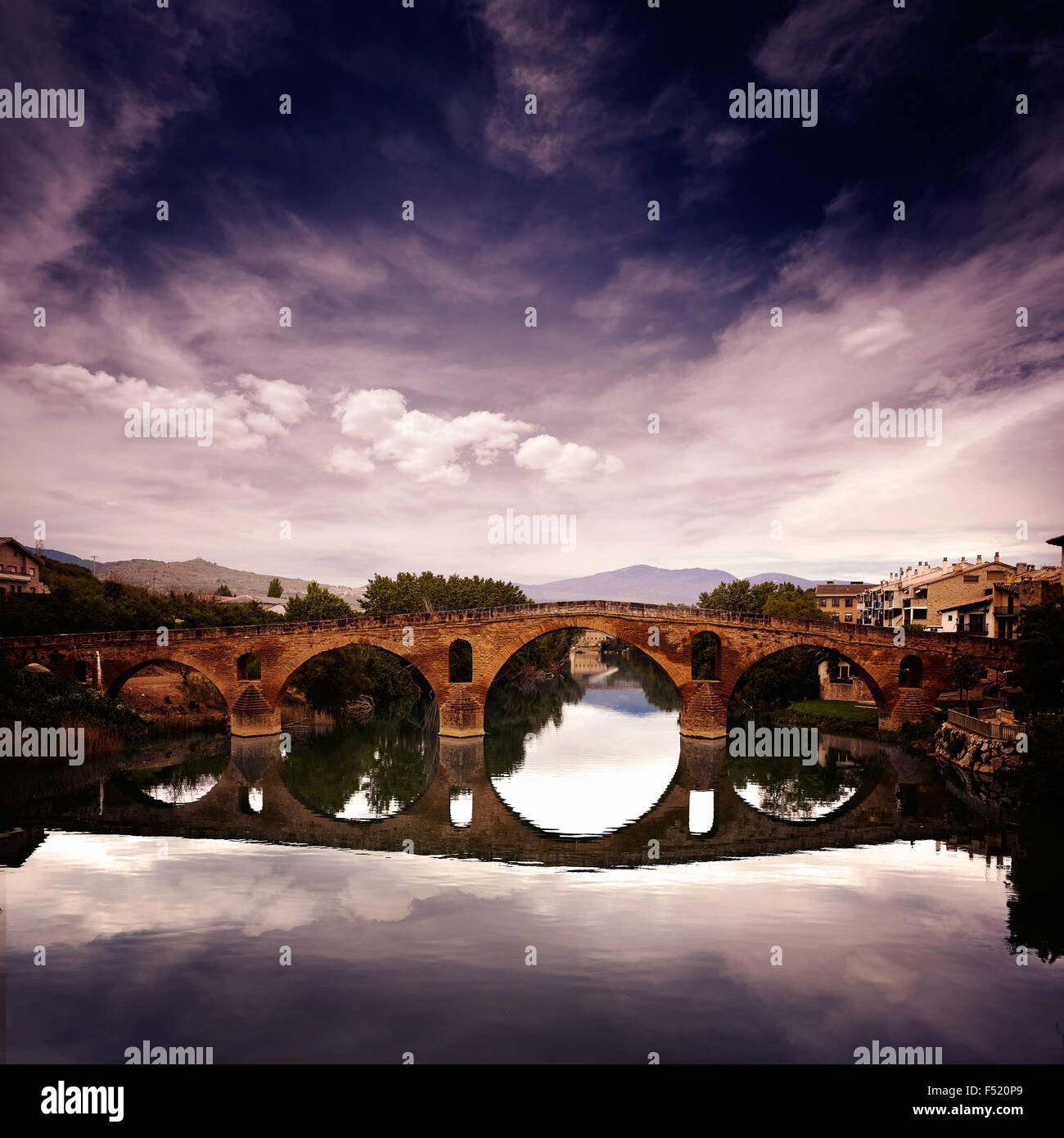 Puente de la Reina in Saint James Way bridge over Arga River in ...