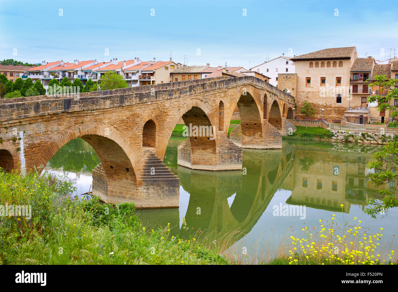 Puente de la Reina in Saint James Way bridge over Arga River in ...