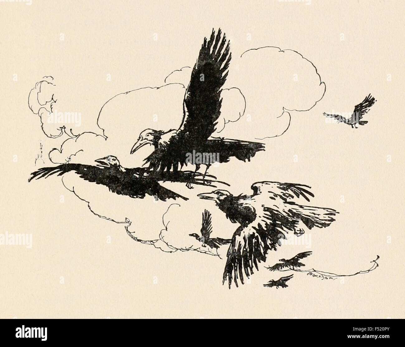 'The Ravens coming home.' from 'The Seven Ravens' in ‘The Fairy Tales ...