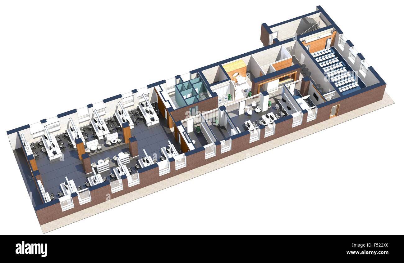 Top view of the office space. Architectural visualization isolated on ...