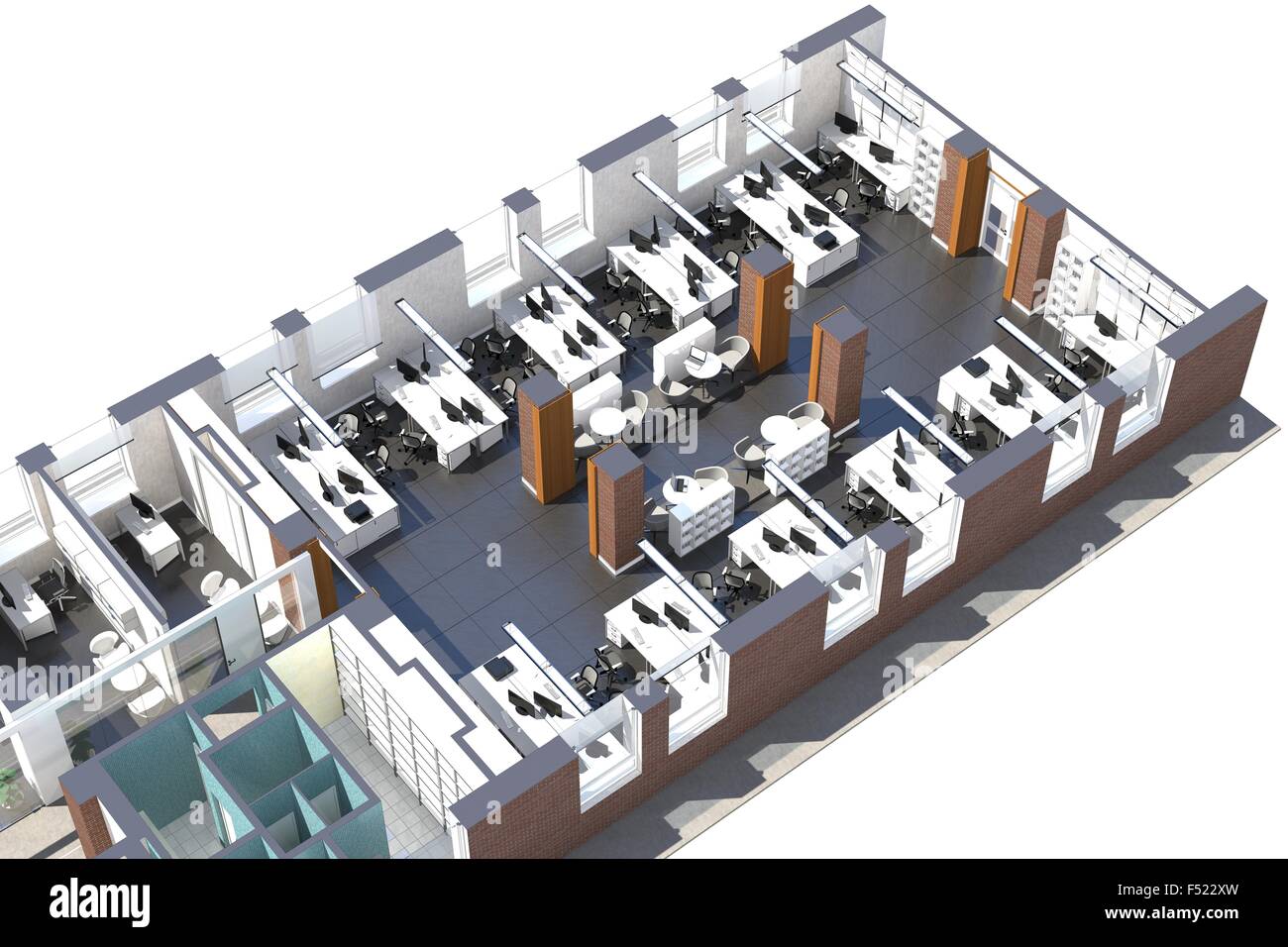 Top view of the office space. Architectural visualization isolated on ...