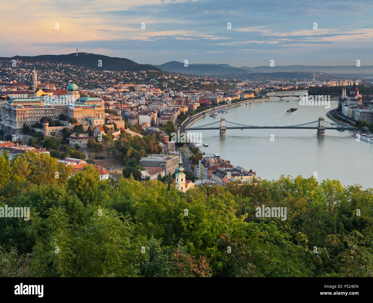 View from the citadel, Buda Castle, Chain Bridge, Danube River ...