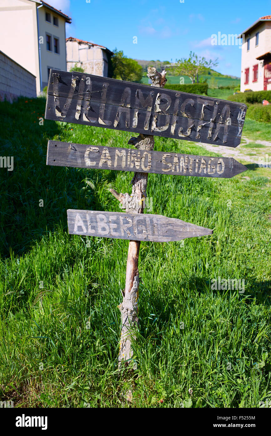 Villambistia sign in Saint James Way by Castilla Burgos Stock Photo - Alamy