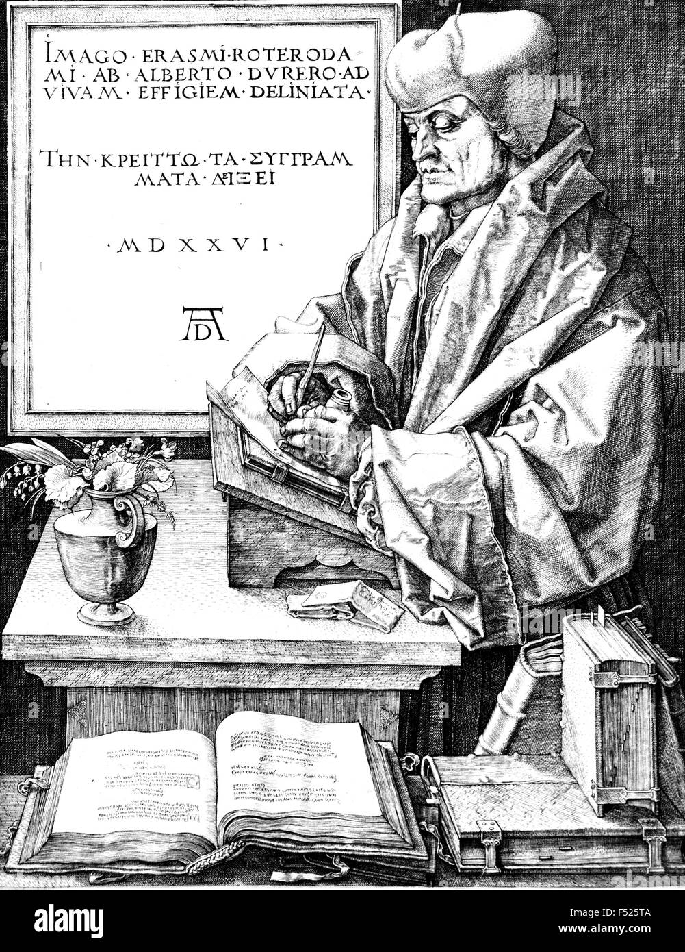 DESIDERIUS ERASMUS (1466-1536) Dutch humanist in a 1526 engraving by ...