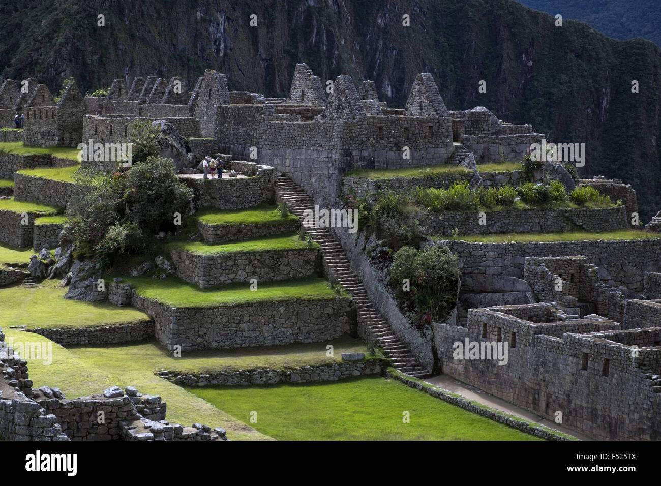 Building on terraces facing the main square of Machu Picchu Stock Photo ...