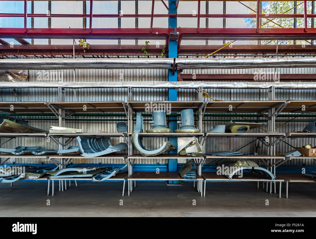 Rack with aircraft parts for helicopter Stock Photo - Alamy