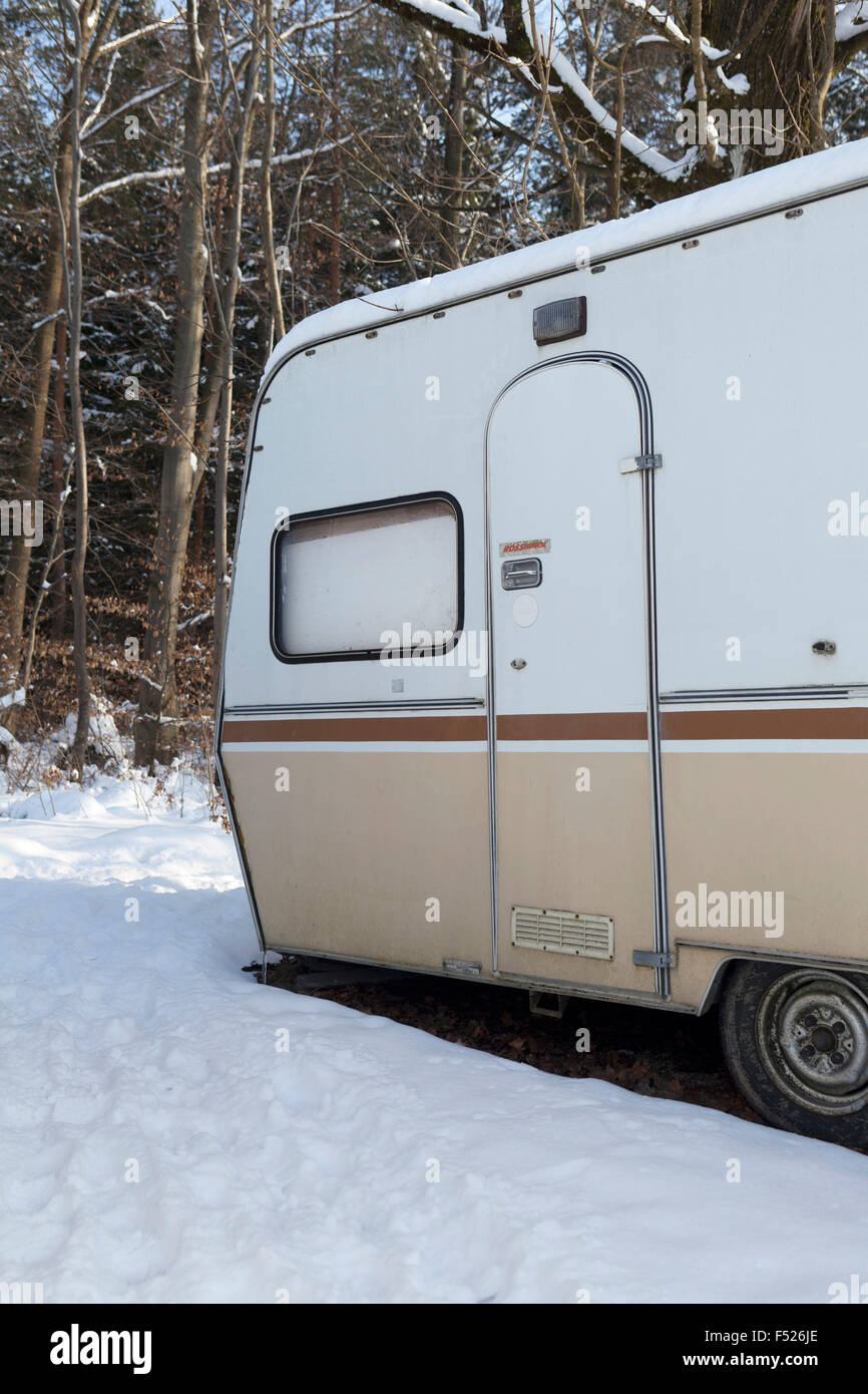 Old trailer in winter Stock Photo - Alamy