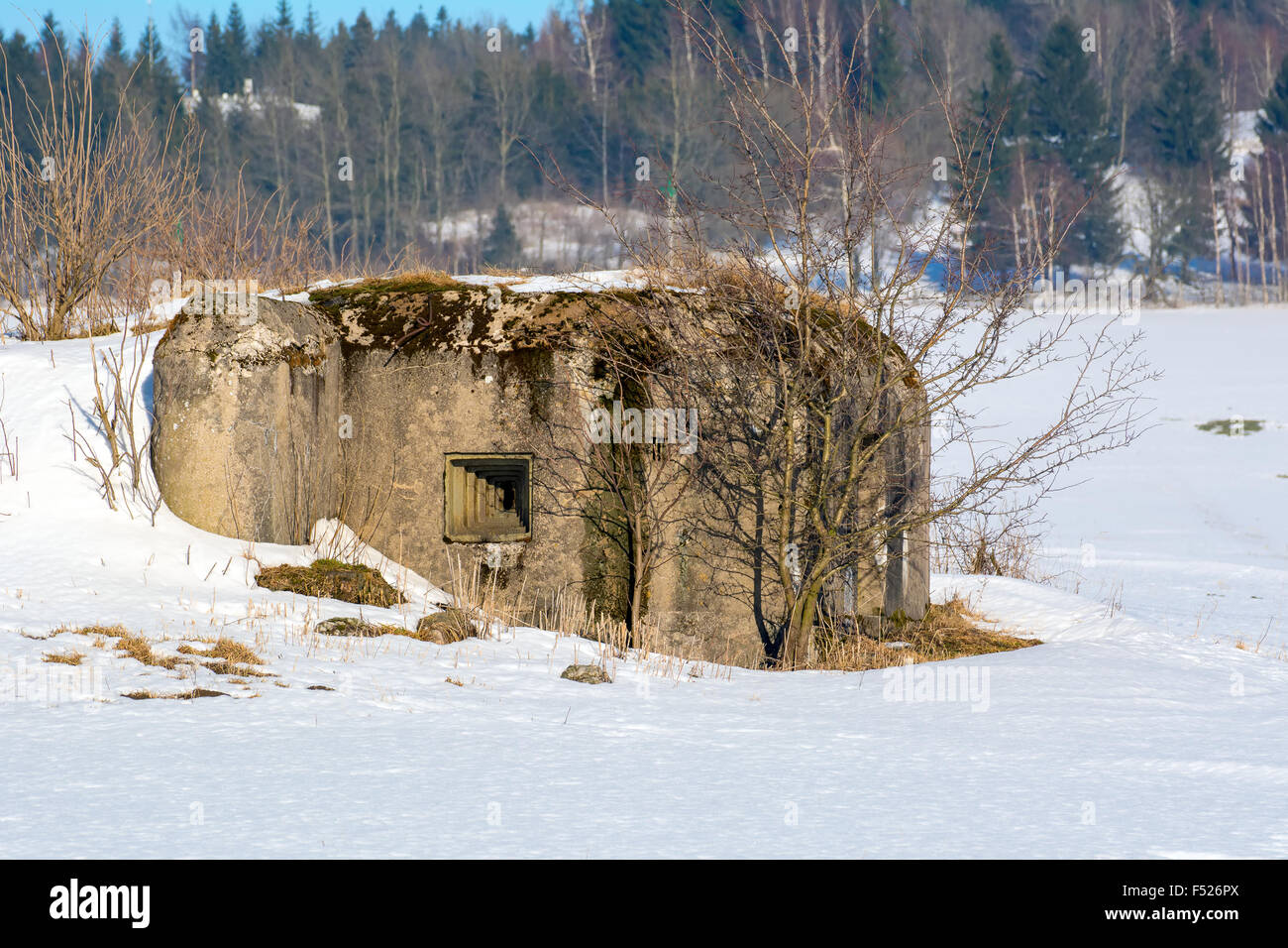 Military bunker in a winter landscape with blue sky Stock Photo - Alamy
