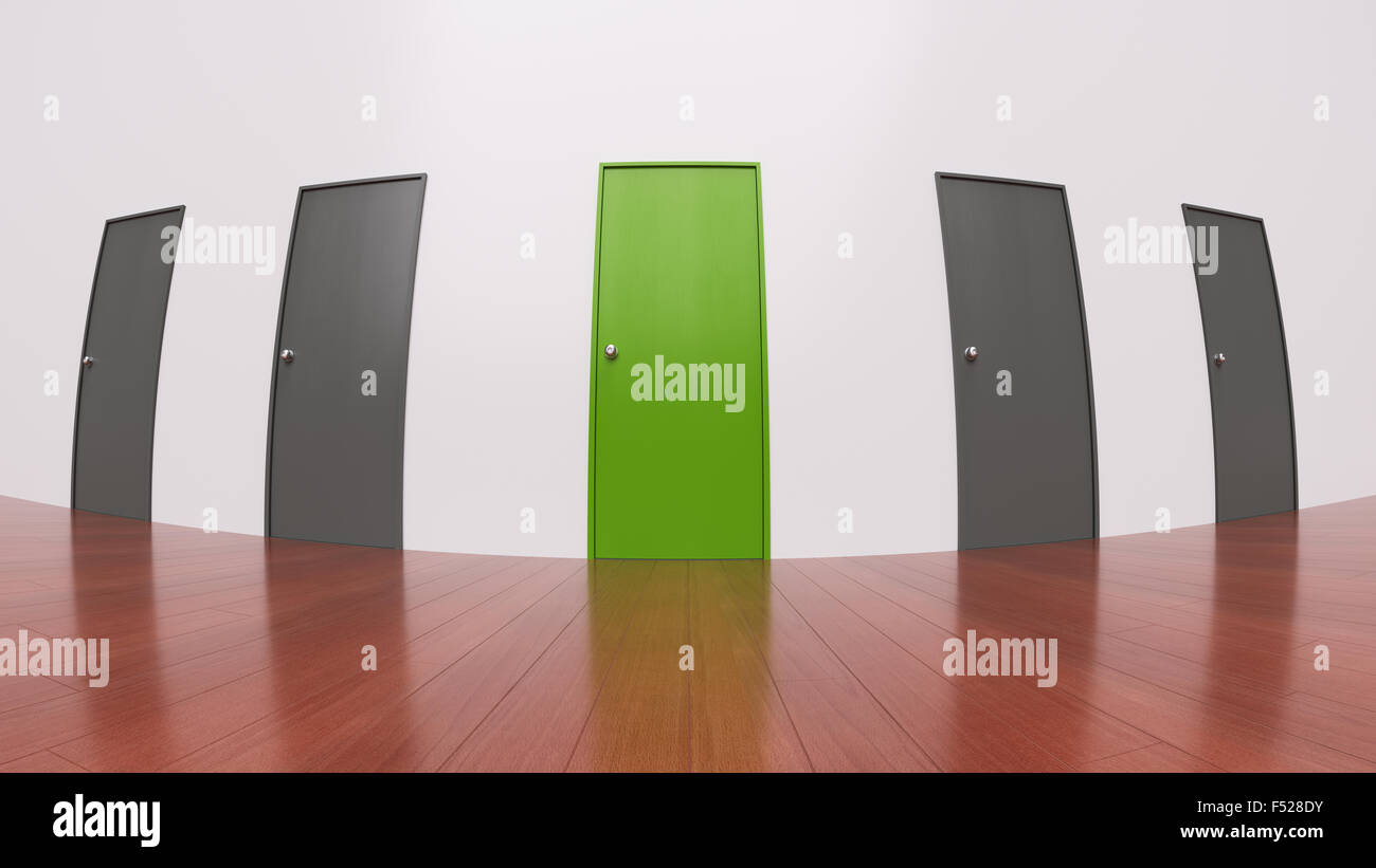 Panoramic distorted shot of green door among grey ones Stock Photo - Alamy