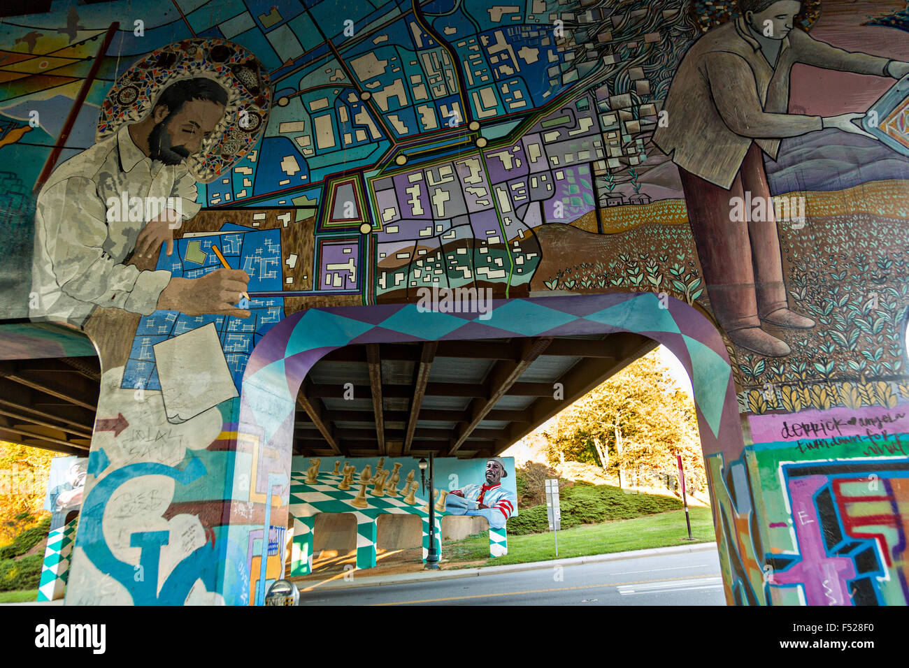 Asheville Mural Project painted on the overpass under Highway 240 ...