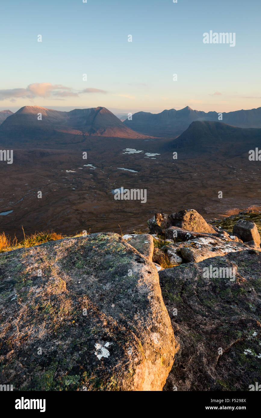 Beinn Eighe, Liathach and Carn na Feola before sunset from the rocky ...