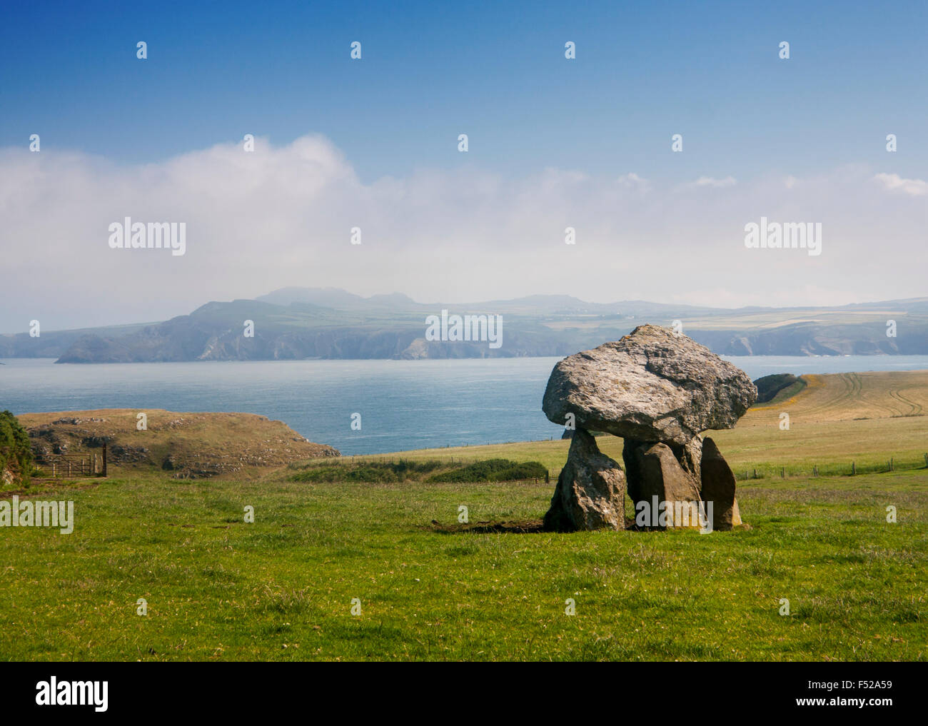 Carreg Samson Chambered burial tomb cromlech or dolmen with coastline ...