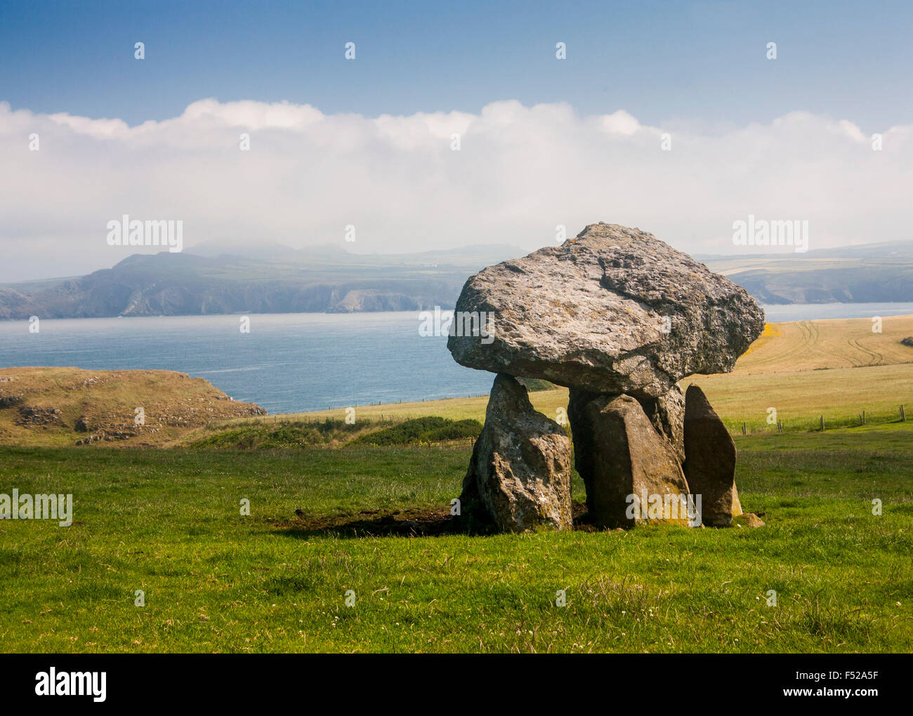 Carreg Samson Chambered burial tomb cromlech or dolmen with coastline ...