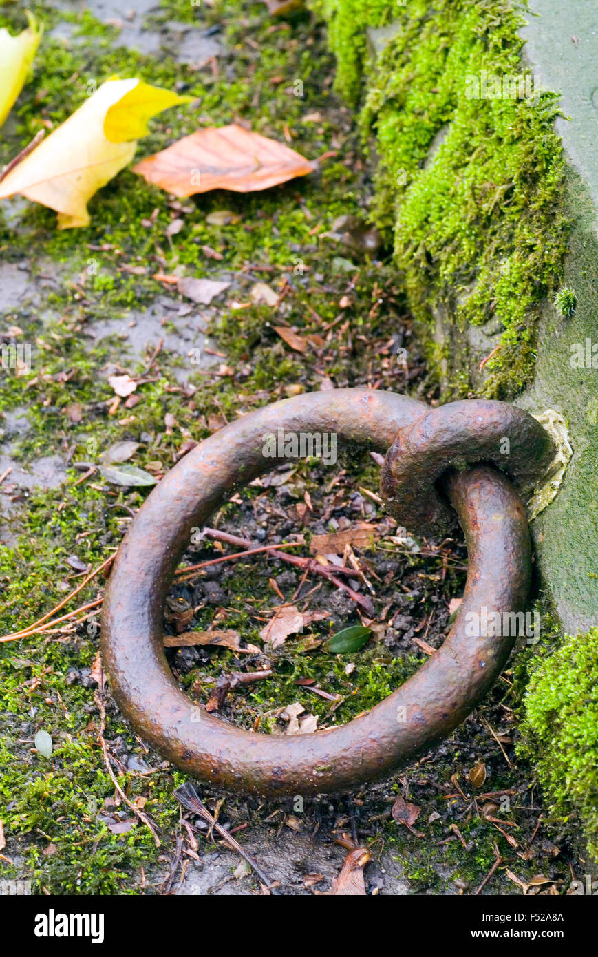 Cemetery metal ring on grave stone Stock Photo - Alamy