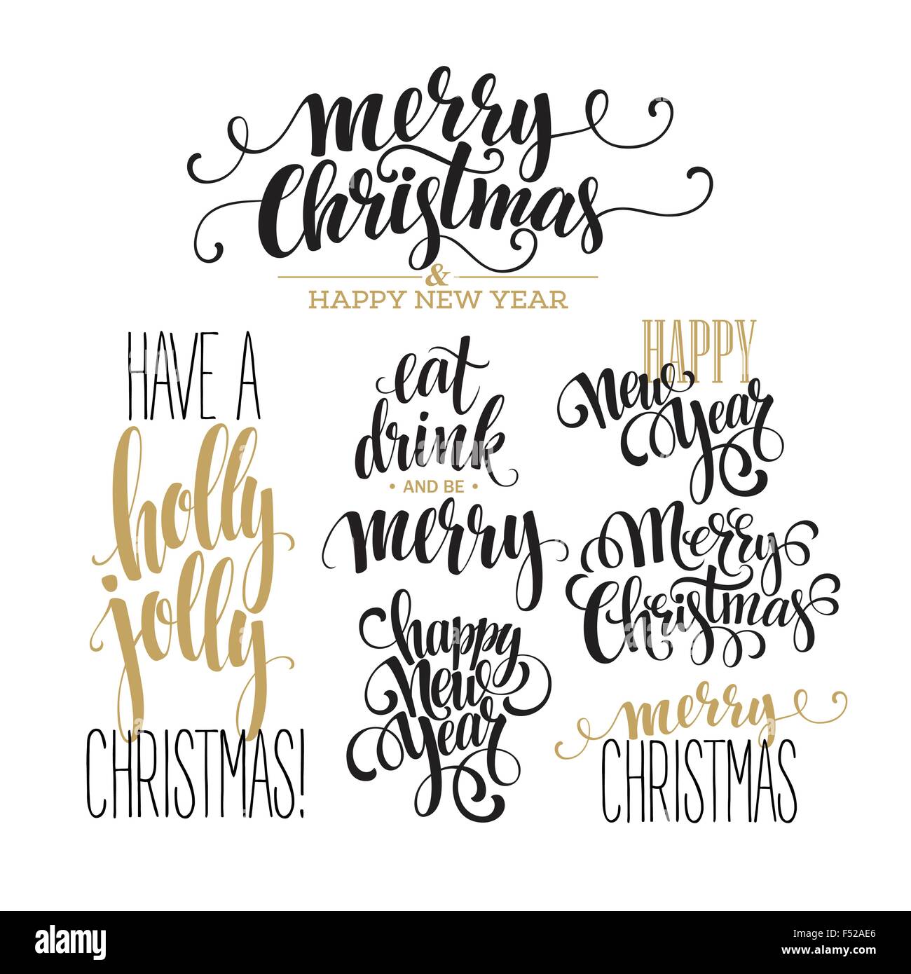 Merry Christmas Lettering Design Set. Vector illustration Stock Vector ...